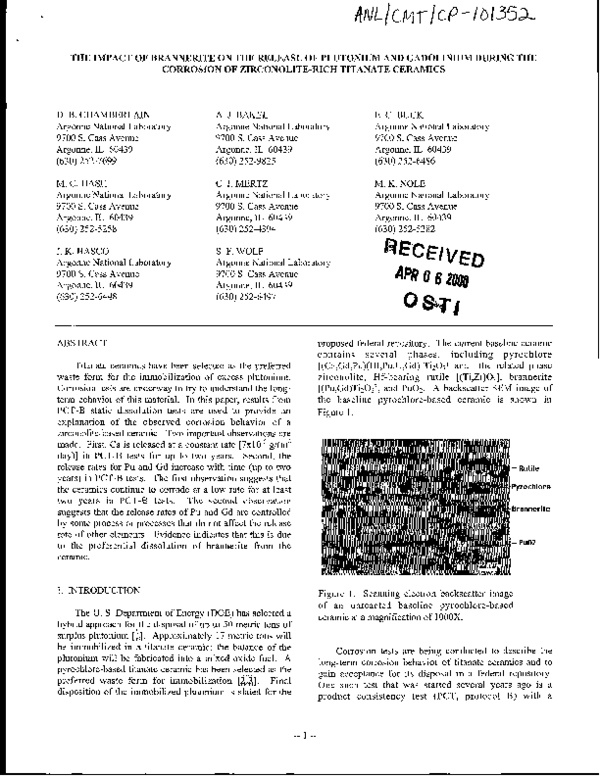 (PDF) The impact of brannerite on the release of plutonium and ...