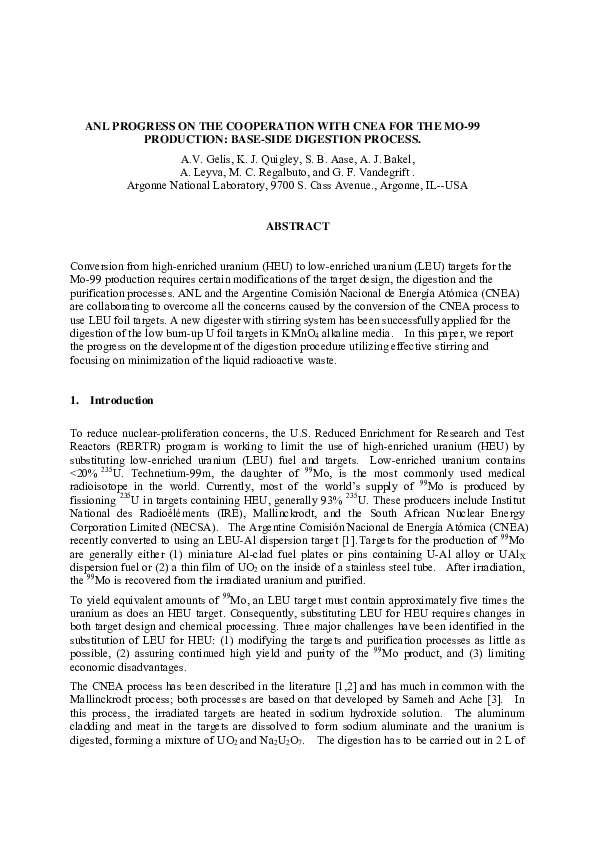 (PDF) ANL progress on the cooperation with CNEA for the Mo99 production ...