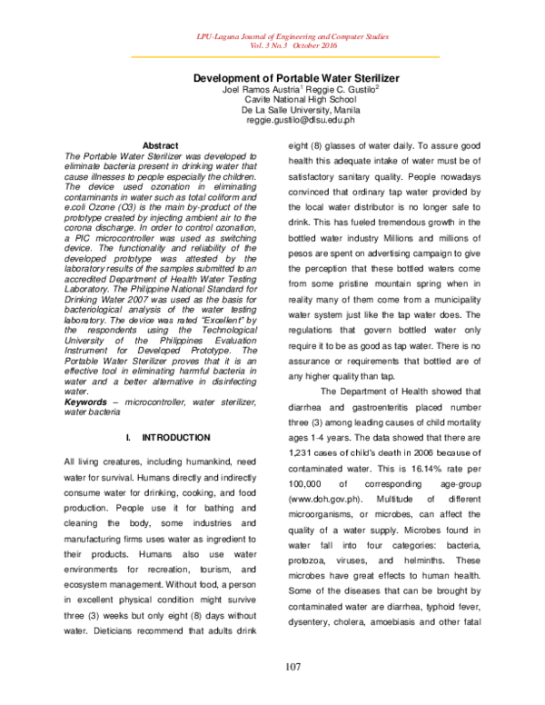 (PDF) Development of Portable Water Sterilizer