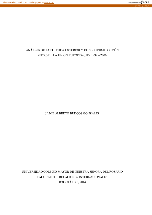 (PDF) Análisis de la Política Exterior y de Seguridad Común (PESC) de ...