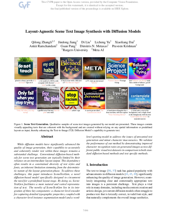 (PDF) Layout-Agnostic Scene Text Image Synthesis with Diffusion Models