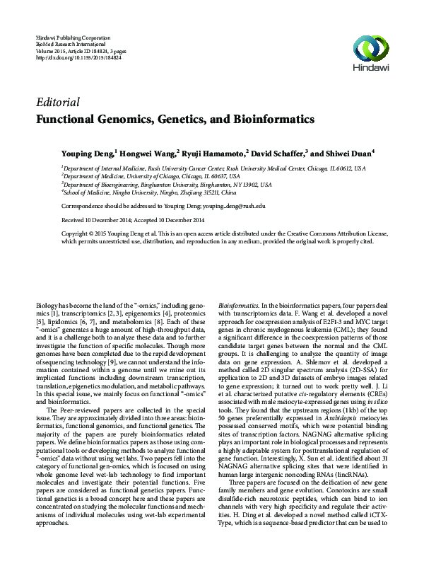 (PDF) Functional Genomics, Genetics, and Bioinformatics 2016