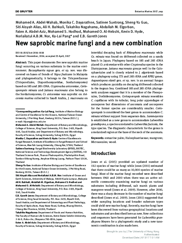 (PDF) New saprobic marine fungi and a new combination