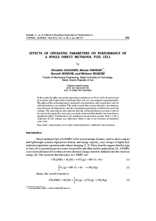 (PDF) Effects of operating parameters on performance of a single direct ...