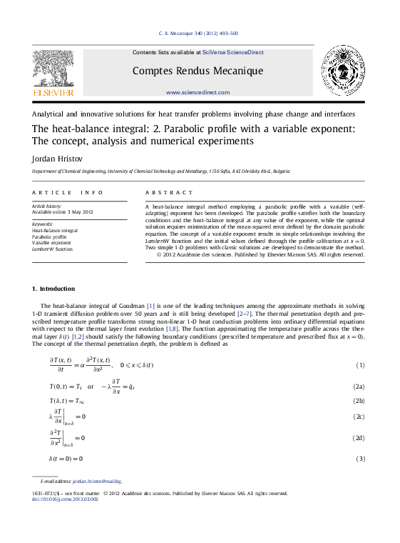 (PDF) The heat-balance integral: 2. Parabolic profile with a variable exponent: The concept ...