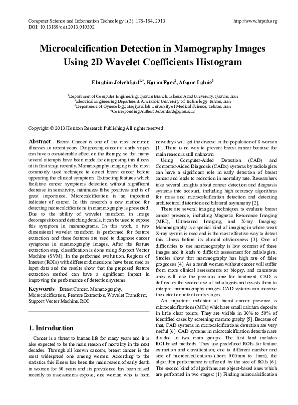 (PDF) Microcalcification Detection in Mamography Images Using 2D Wavelet Coefficients Histogram
