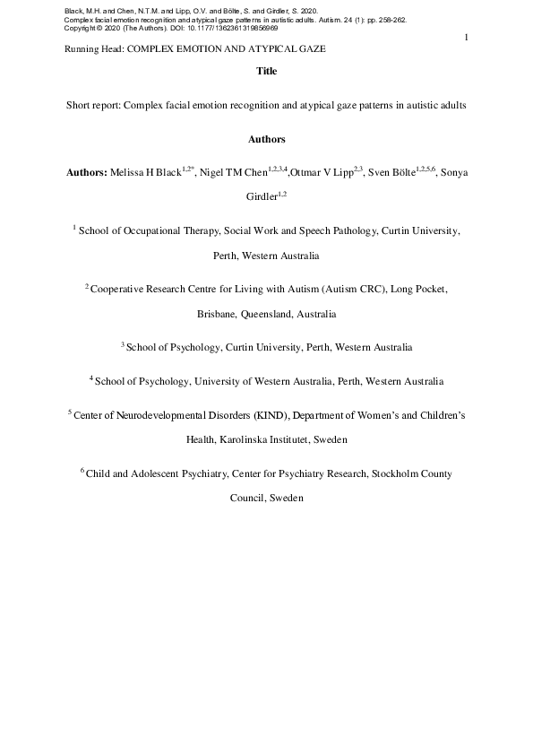 (PDF) Complex facial emotion recognition and atypical gaze patterns in ...