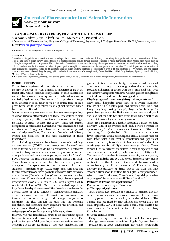 (PDF) Transdermal Drug Delivery: A Technical Writeup