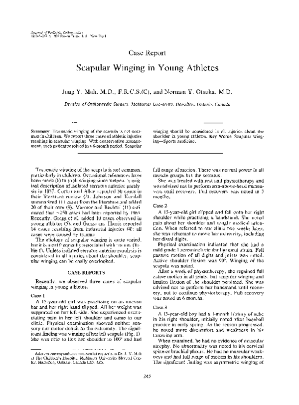 (PDF) Scapular Winging in Young Athletes