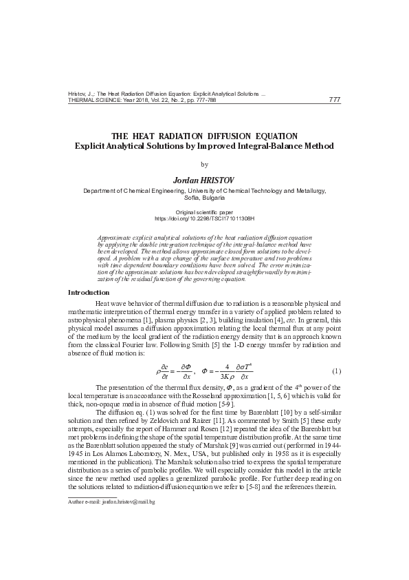 (PDF) The radiation diffusion equation: Explicit analytical solutions ...