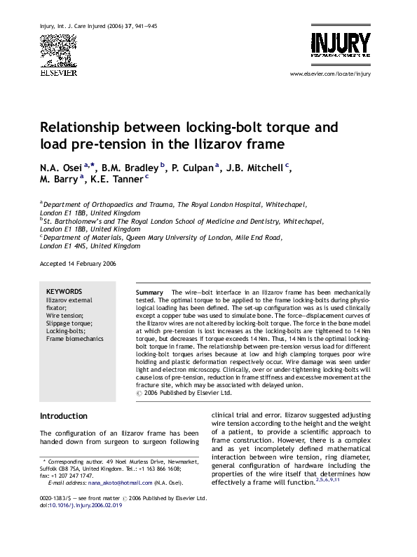 (PDF) Relationship between locking-bolt torque and load pre-tension in ...
