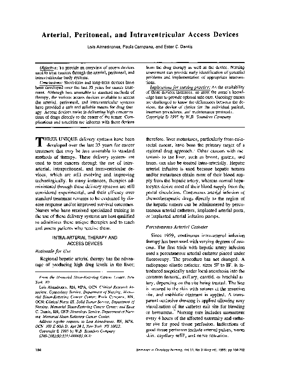 (PDF) Arterial, peritoneal, and intraventricular access devices