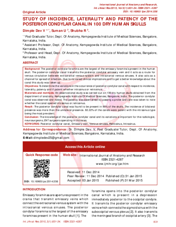 (PDF) Study of Incidence, Laterality and Patency of the Posterior ...
