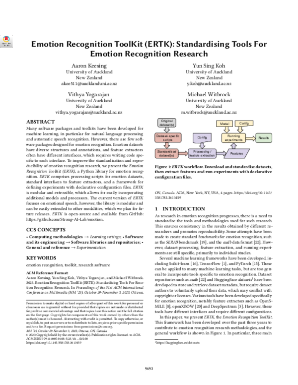 (PDF) Emotion Recognition ToolKit (ERTK): Standardising Tools For ...