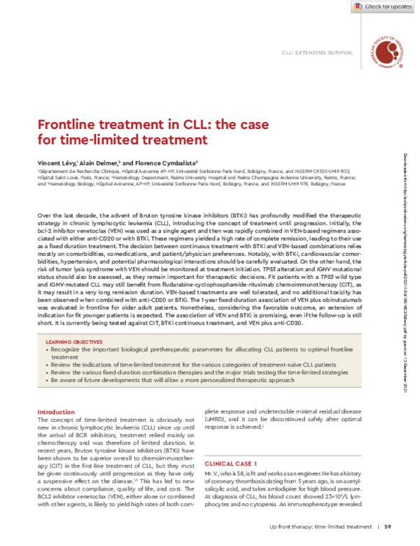 (PDF) Frontline treatment in CLL: the case for time-limited treatment