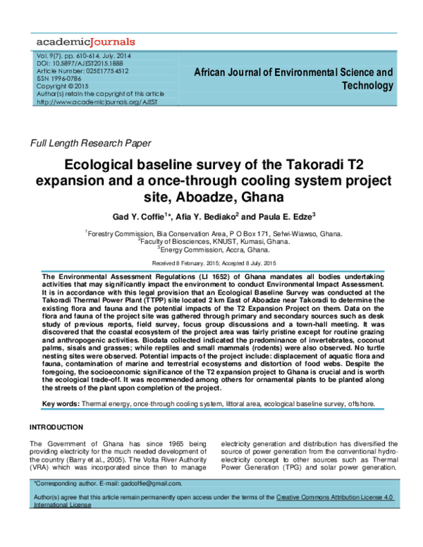 (PDF) Ecological baseline survey of the Takoradi T2 expansion and a ...