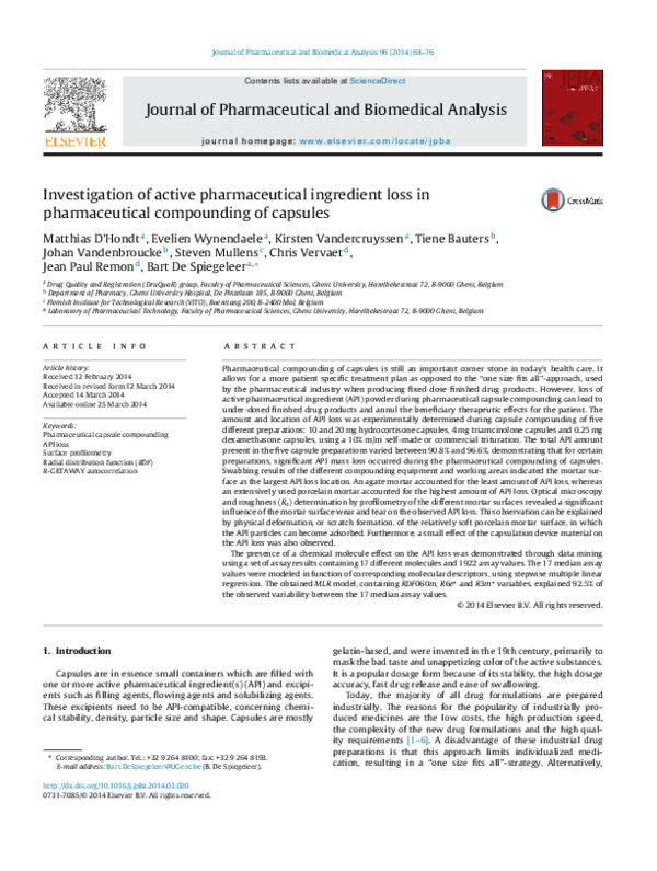 (PDF) Investigation of active pharmaceutical ingredient loss in ...