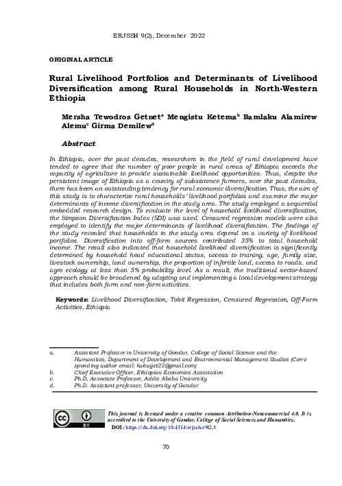 (PDF) Rural livelihood portfolios and determinants of livelihood ...