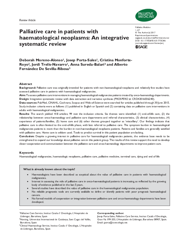 (PDF) Palliative care in patients with haematological neoplasms: An ...