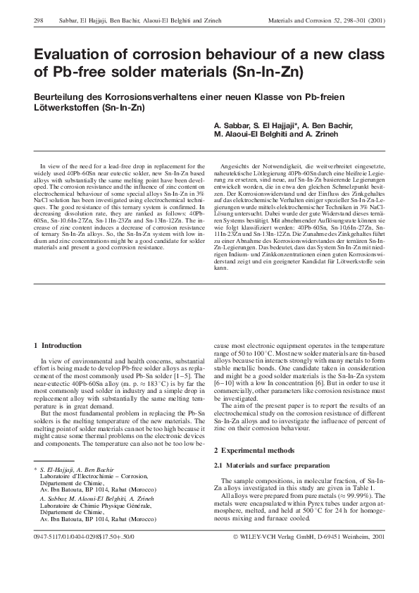 (PDF) Evaluation of corrosion behaviour of a new class of Pb-free ...