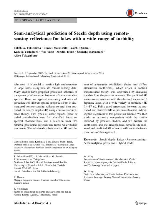 (PDF) Semi-analytical prediction of Secchi depth using remote-sensing ...