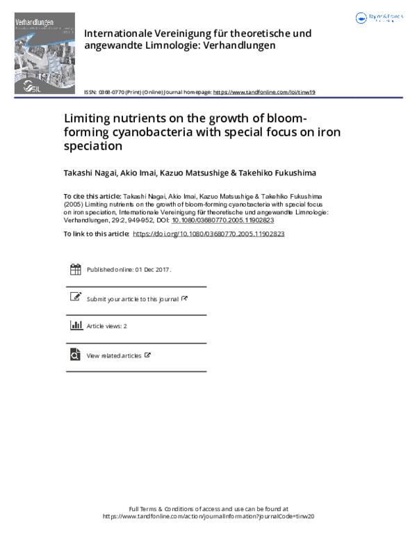 (PDF) Limiting nutrients on the growth of bloom-forming cyanobacteria ...