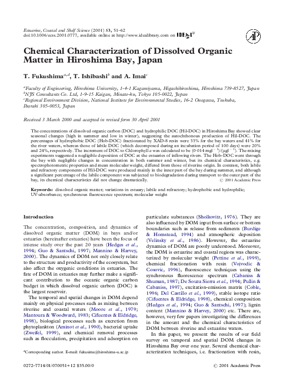 (PDF) Chemical Characterization of Dissolved Organic Matter in Hiroshima Bay, Japan