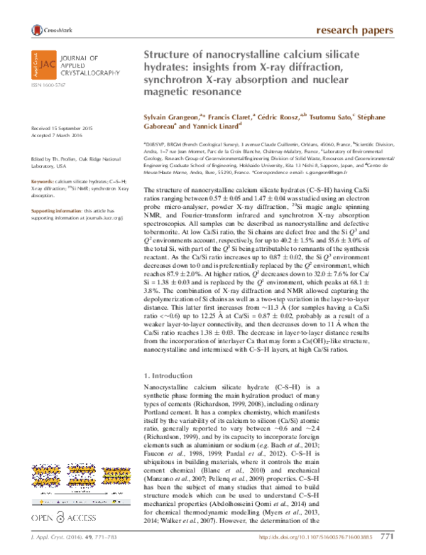 (PDF) Structure of Nanocrystalline Calcium Silicates