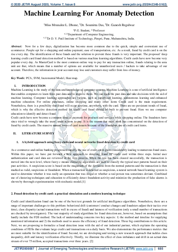 (PDF) Machine Learning For Anomaly Detection