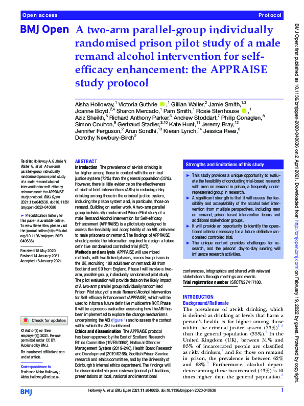 (PDF) A two-arm parallel-group individually randomised prison pilot ...