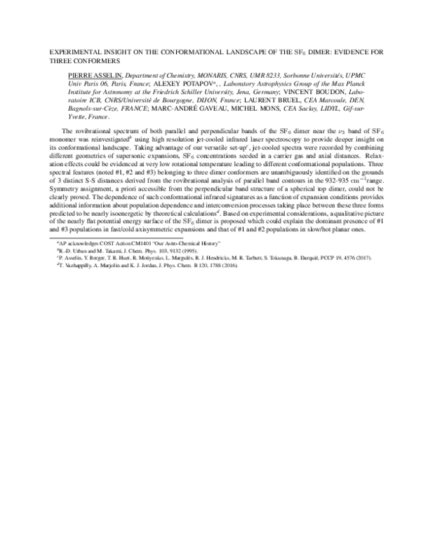 (PDF) Experimental Insight on the Conformational Landscape of the SF6 Dimer: Evidence for Three ...