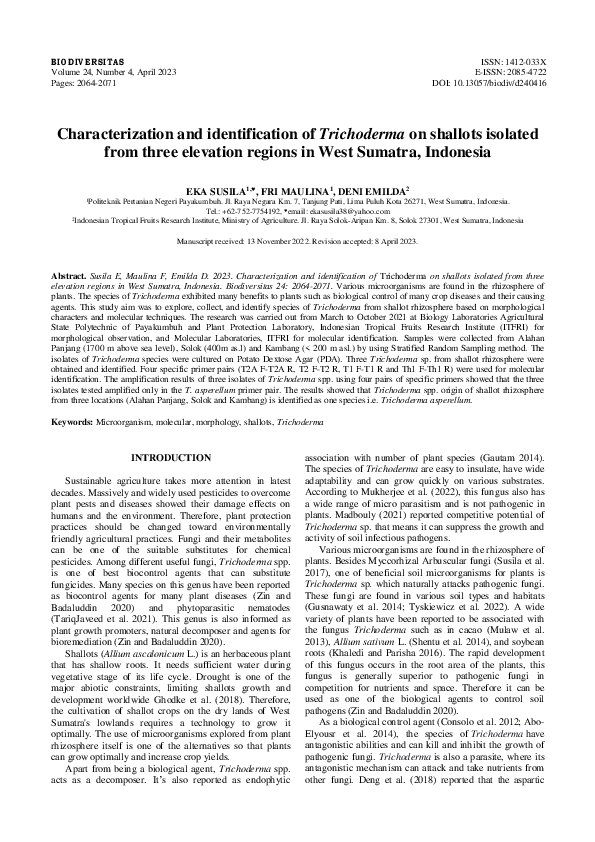 (PDF) Characterization and identification of Trichoderma on shallots isolated from three ...