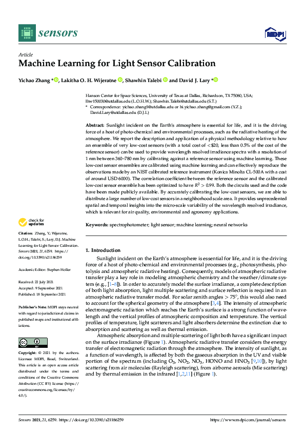 (PDF) Machine Learning for Light Sensor Calibration