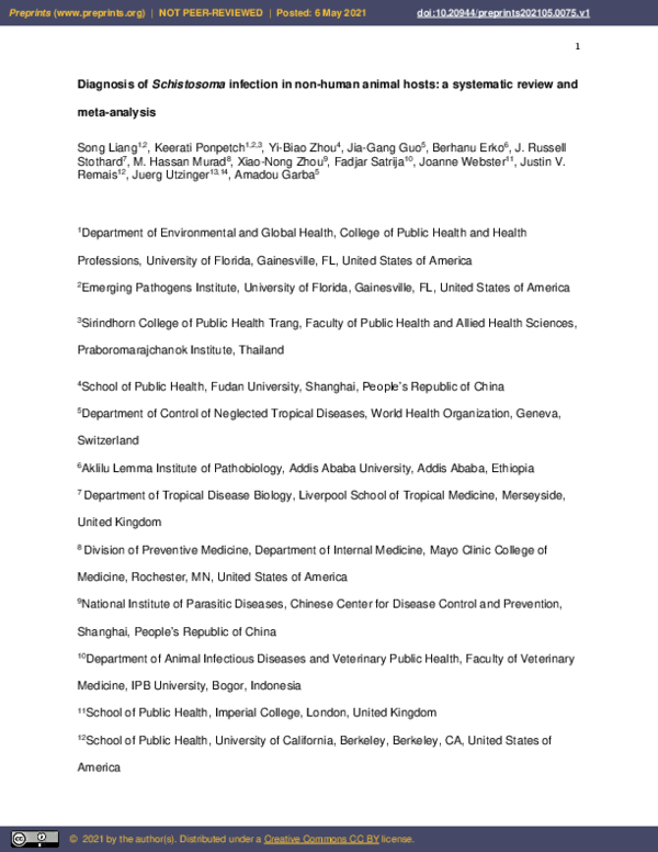 (PDF) Diagnosis of Schistosoma Infection in Non-Human Animal Hosts: A ...