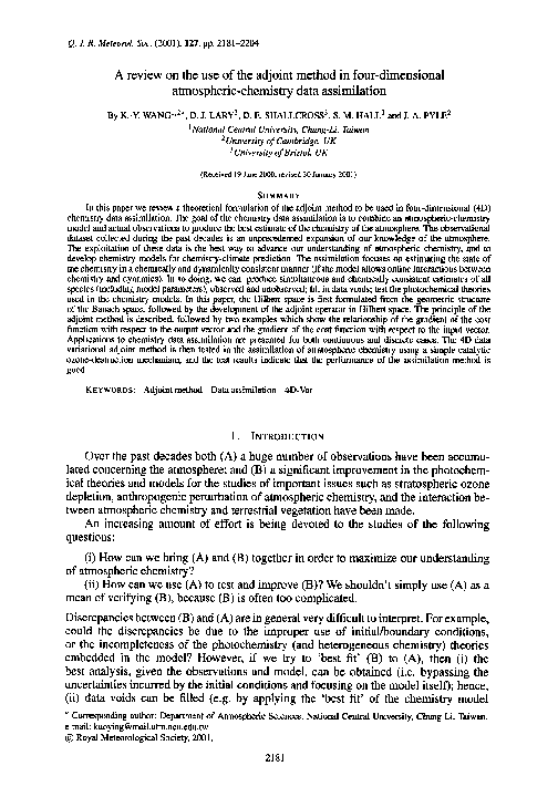 (PDF) A review on the use of the adjoint method in four-dimensional atmospheric-chemistry data ...