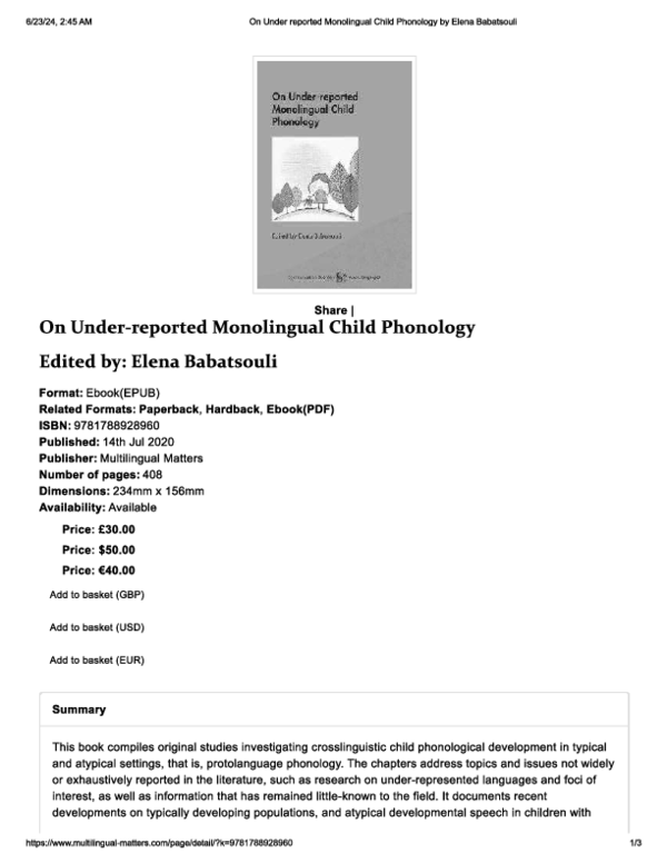(PDF) On Under reported Monolingual Child Phonology