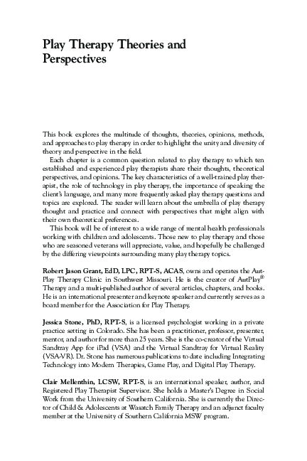 (PDF) Play Therapy Theories and Perspectives
