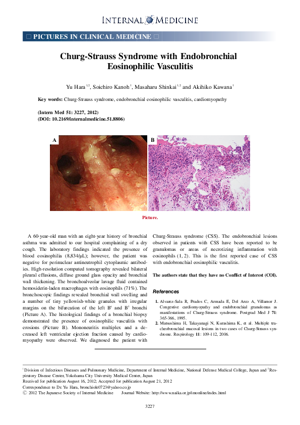 (PDF) Churg-Strauss Syndrome with Endobronchial Eosinophilic Vasculitis