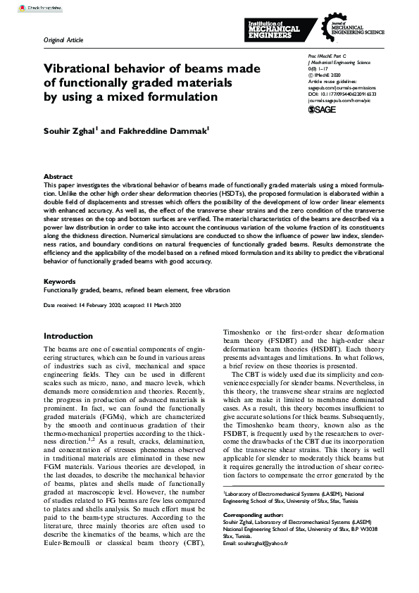 (PDF) Vibrational behavior of beams made of functionally graded materials by using a mixed ...