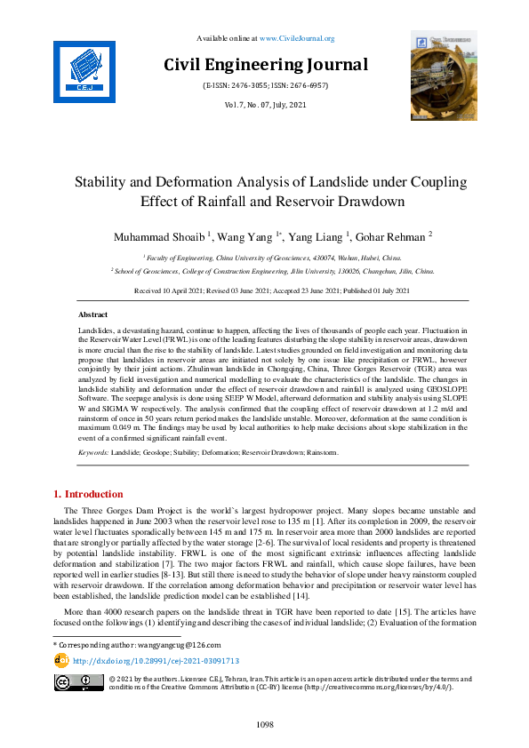 (PDF) Stability and Deformation Analysis of Landslide under Coupling Effect of Rainfall and ...