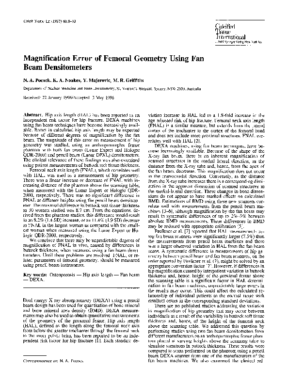 (PDF) Magnification error of femoral geometry using fan beam densitometers