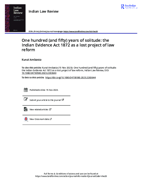 (PDF) One hundred (and fifty) years of solitude: The Indian Evidence ...