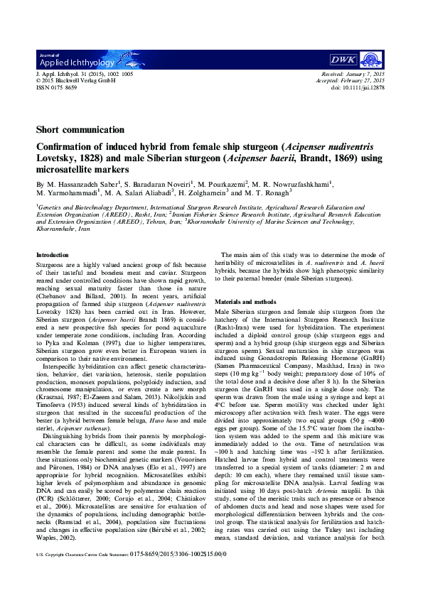 (PDF) Confirmation of induced hybrid from female ship sturgeon ...