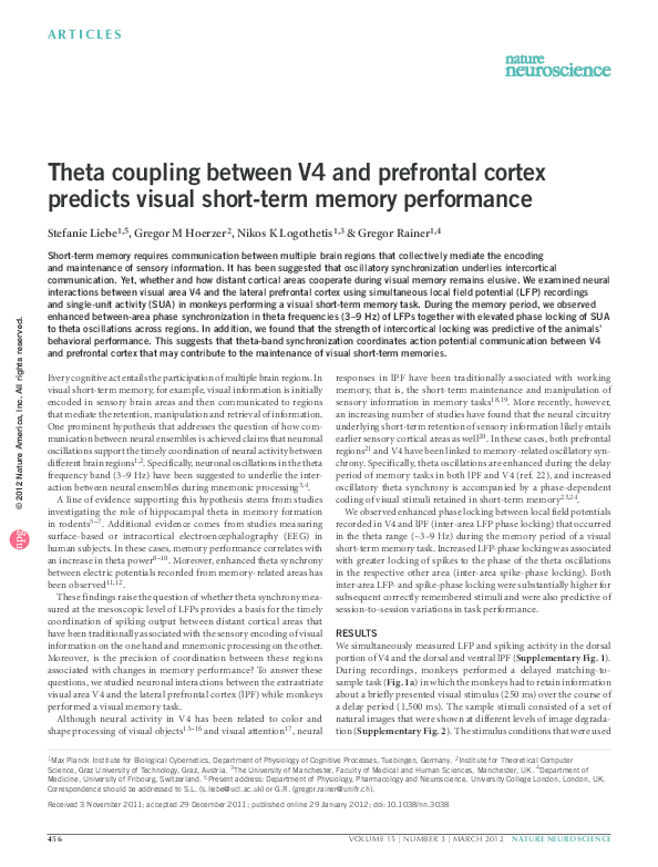 (PDF) Theta coupling between V4 and prefrontal cortex predicts visual short-term memory performance