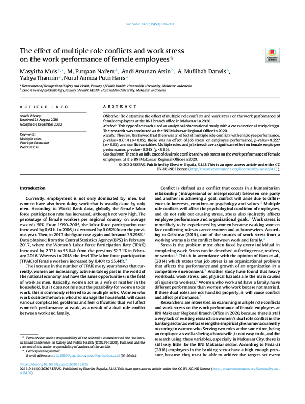 (PDF) The effect of multiple role conflicts and work stress on the work ...
