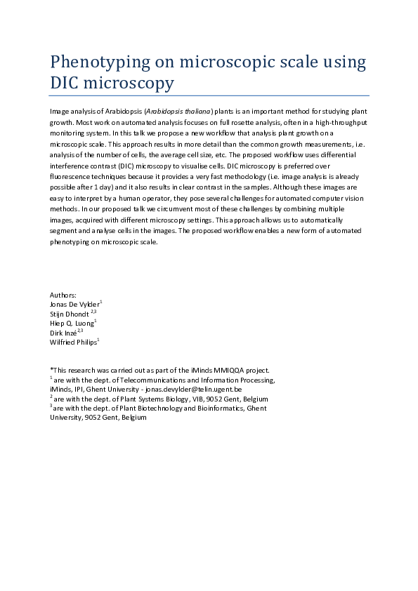 (PDF) Phenotyping on microscopic scale using DIC microscopy