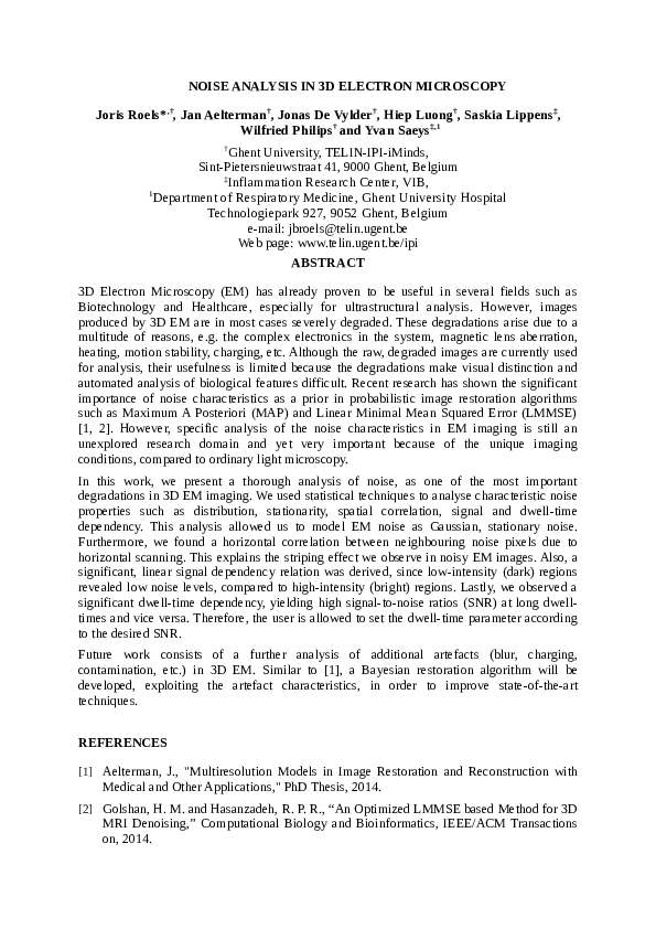 (PDF) Noise analysis in 3D electron microscopy