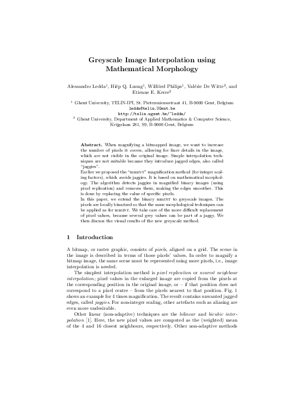 (PDF) Greyscale Image Interpolation Using Mathematical Morphology