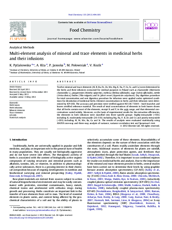 (PDF) Multi-element analysis of mineral and trace elements in medicinal herbs and their infusions