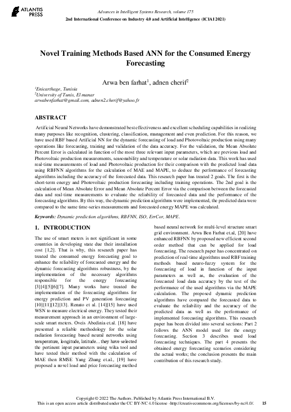 (PDF) Novel Training Methods Based ANN for the Consumed Energy Forecasting